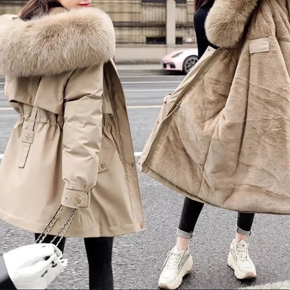 Jackets & Coats | 333 Tan Parka Faux Fur Wind Breaker Faux Fur Fleece ...